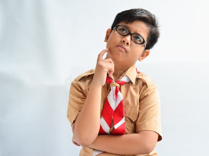 Handsome Indonesian Boy Scouts with Thinking Expression Stock Image ...