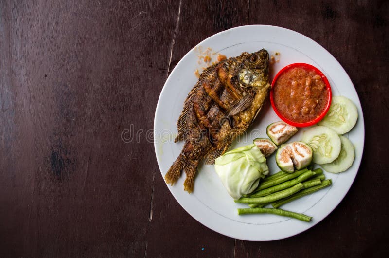 Indonesian Dish Ikan Goreng Fried Fish with Copy Space Left Stock Image ...