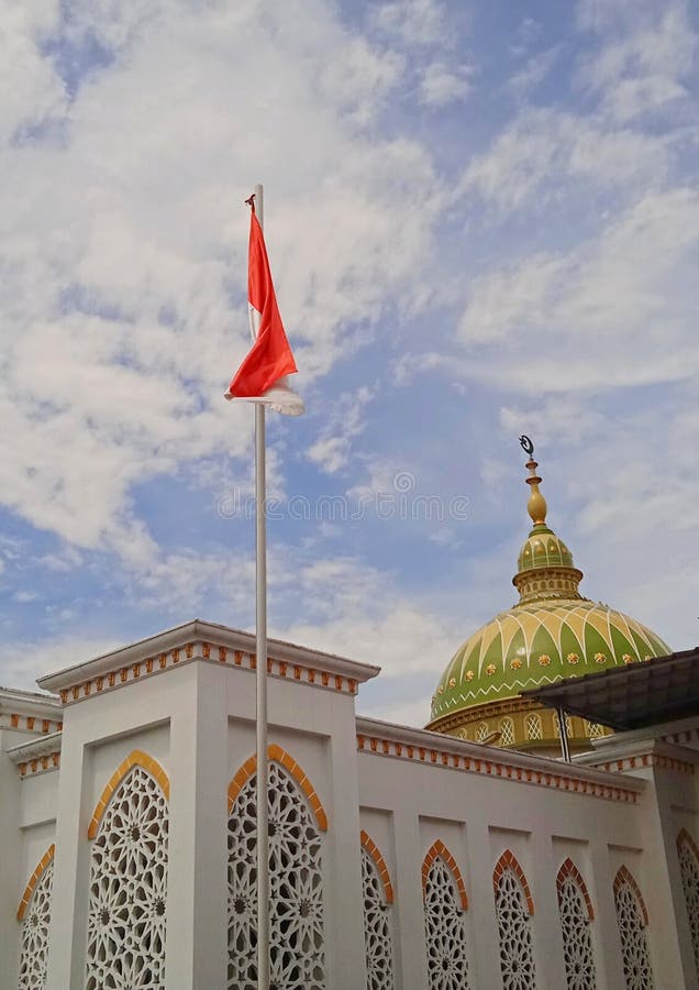 The Indonesian Flag and the Mosque Building are White with a Colored ...