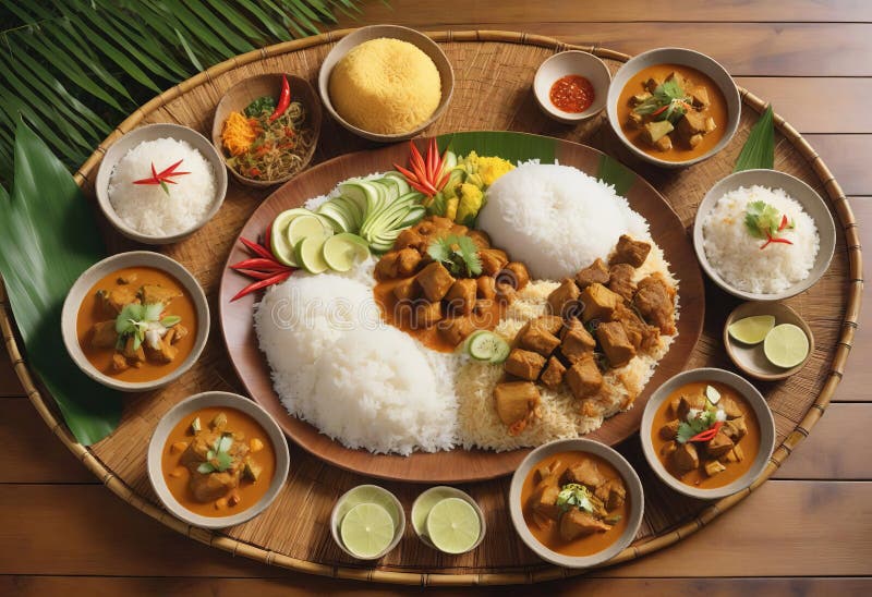 Indonesian Food in Bali, Several Curries and Rice Stock Illustration ...