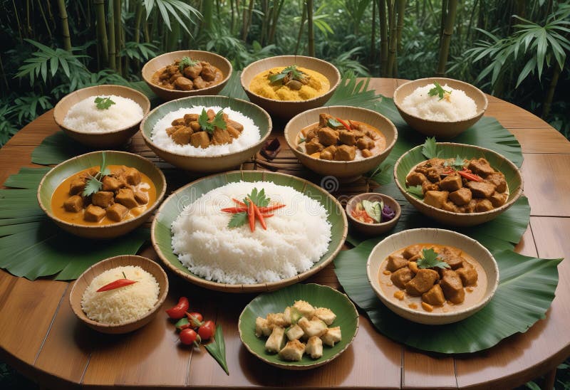 Indonesian Food in Bali, Several Curries and Rice Stock Illustration ...