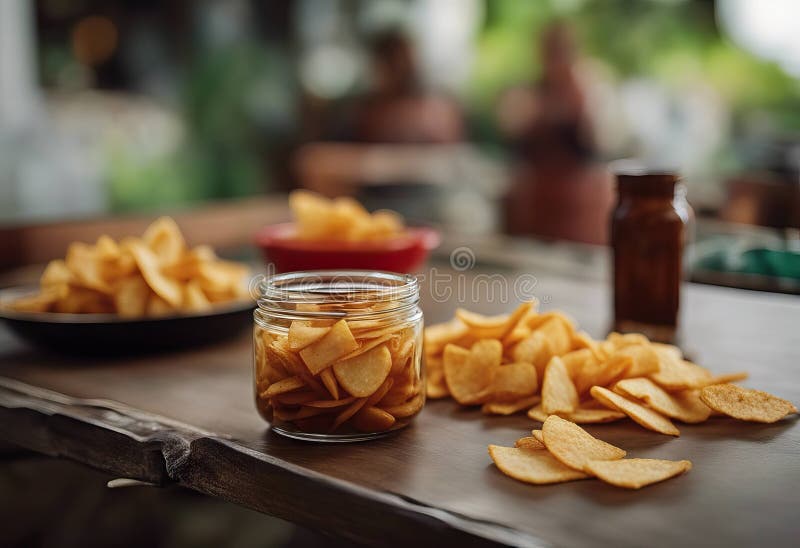 Indonesian Snack Called Spicy Chips in a Jar on the Table Stock ...