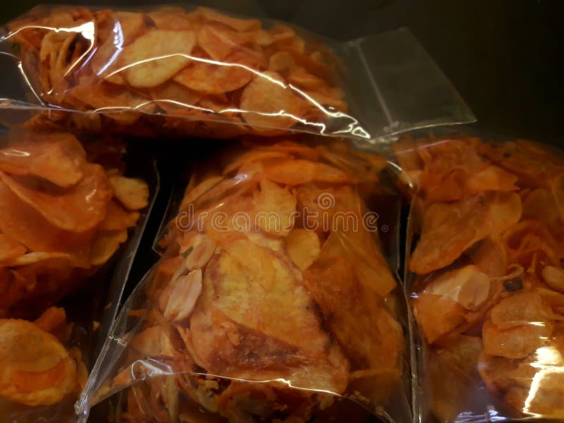 Indonesian Snack Food Potato Chips in Transparent Plastic Stock Photo ...