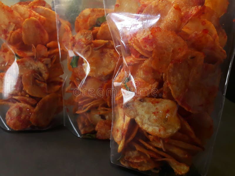 Indonesian Snack Food Potato Chips in Transparent Plastic Stock Photo ...
