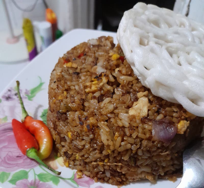 Indonesian Spicy Traditional Fried Rice with Chili and Cracker Stock ...
