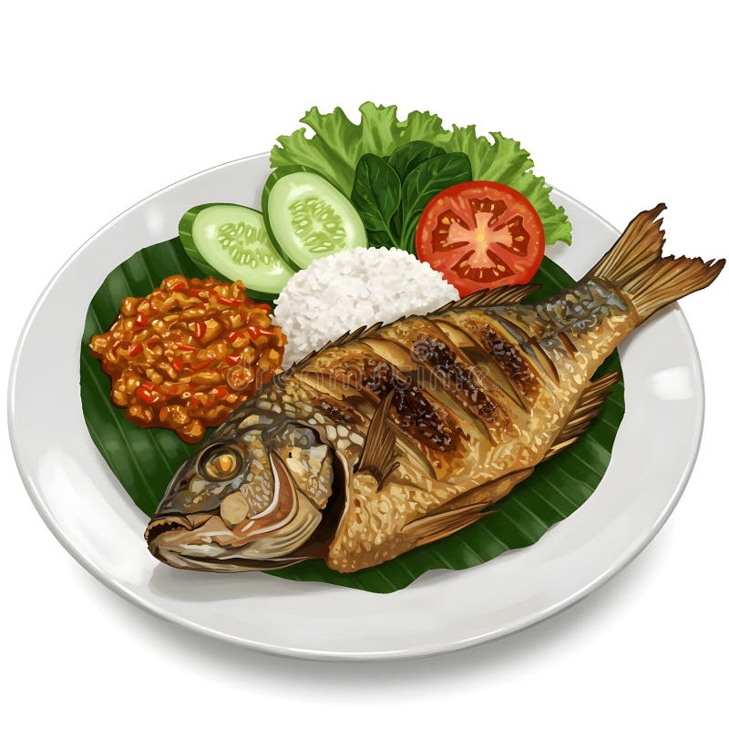 Indonesian Style Rice Plate with Fried Fish and Sambal Stock Image ...