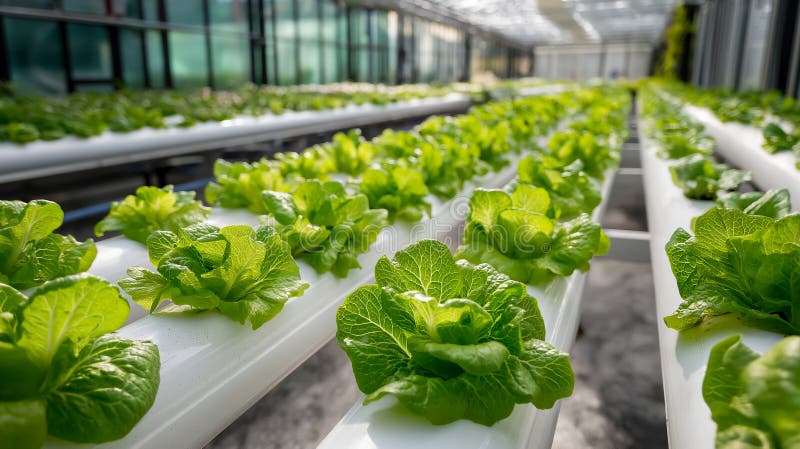Indoor Aquaculture System with Lush Green Lettuce Stock Photo - Image ...