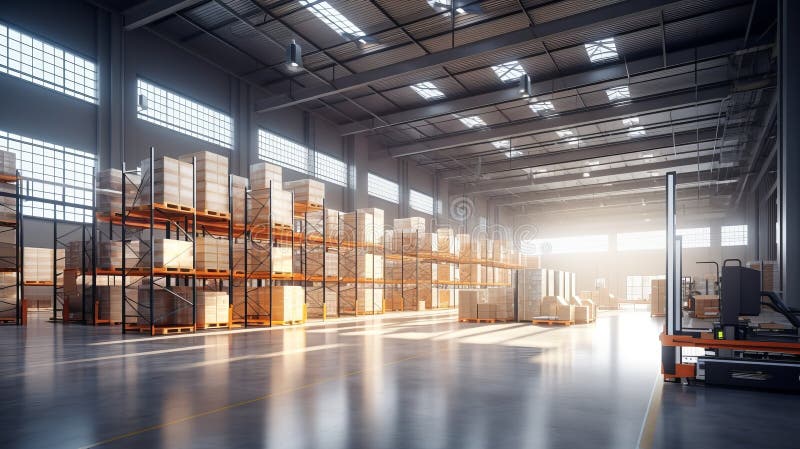 Indoor Architecture Structure of an Modern Logistics Warehouse. Stock ...