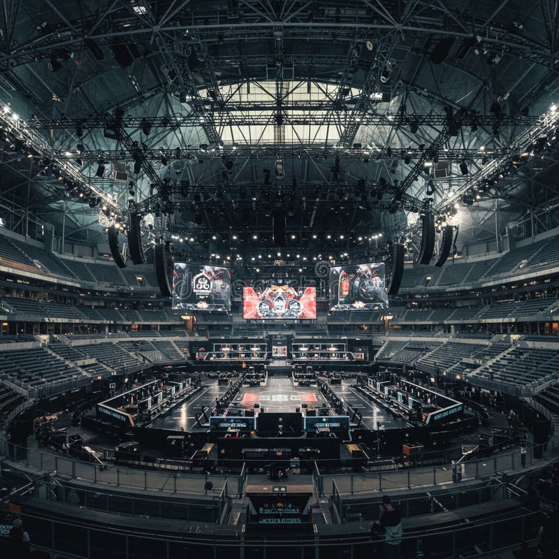 Indoor Arena with a Large Central Stage, Surrounded by Rows of Empty ...