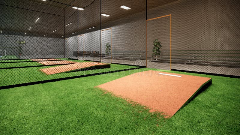Indoor Baseball and Softball Batting Cages Rendering Stock Illustration ...