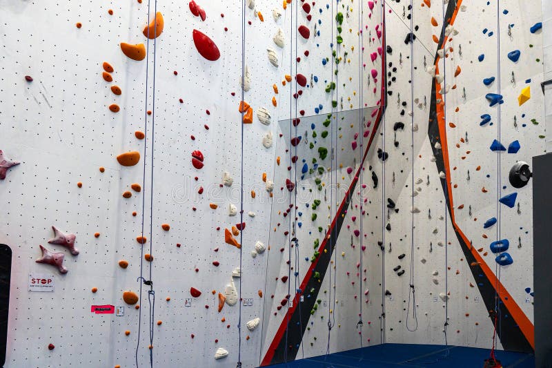 Indoor Bouldering and Climbing Wall for Training at a Modern Gym Stock ...