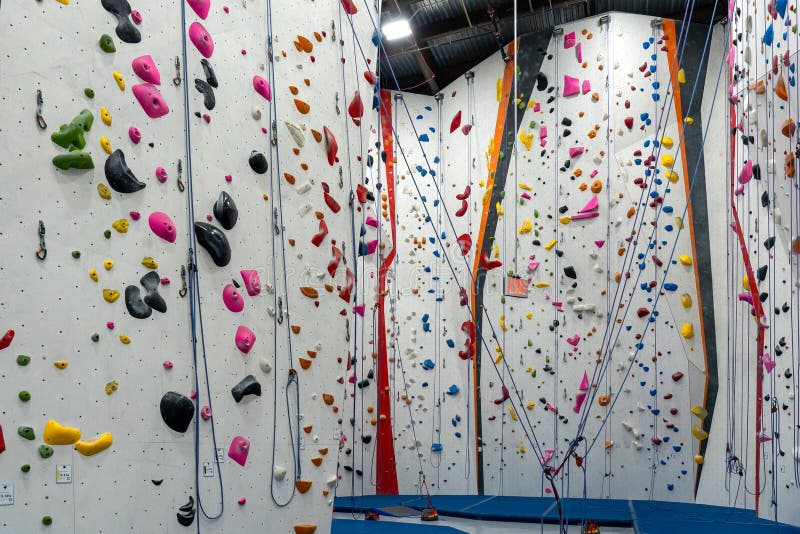 Indoor Bouldering and Climbing Wall for Training at a Modern Gym Stock ...
