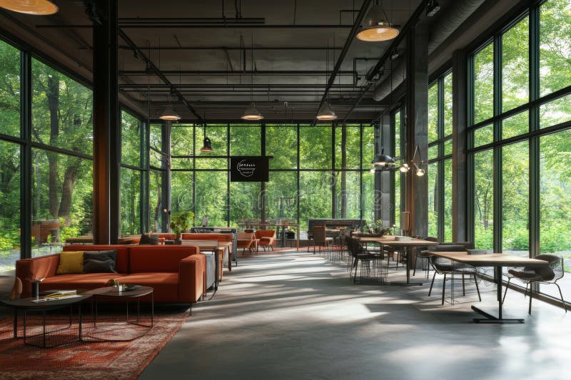 An Indoor Building of Workplace with Modern Design, Open-plan Office ...