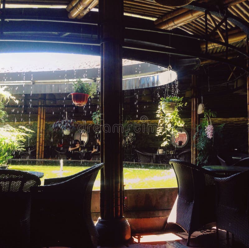 Indoor Cafe with Water Feature Stock Photo - Image of indoor, water ...
