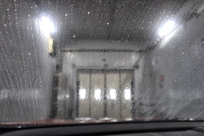 Indoor Car Wash with the View from the Driver Seat. Stock Image - Image ...