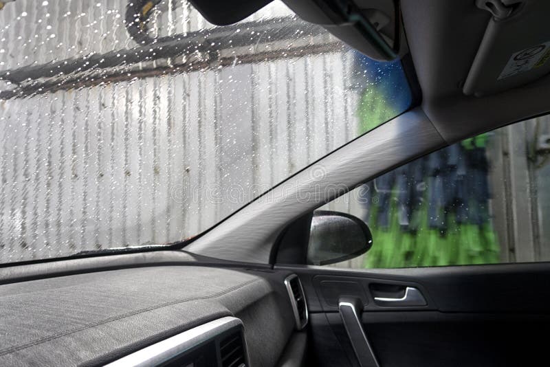 Indoor Car Wash with the View from the Driver Seat. Stock Image - Image ...