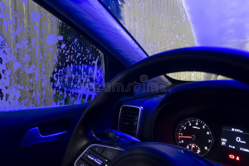 Indoor Car Wash with the View from the Driver Seat. Stock Image - Image ...