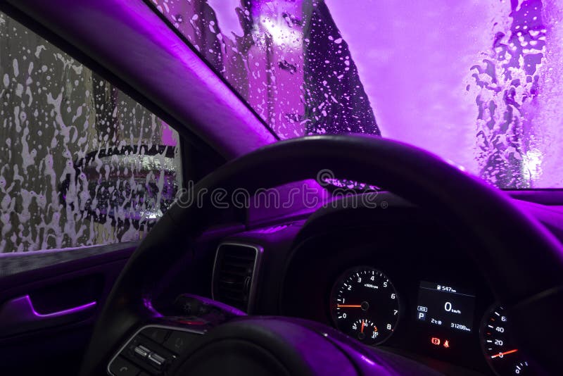 Indoor Car Wash with the View from the Driver Seat. Stock Photo - Image ...