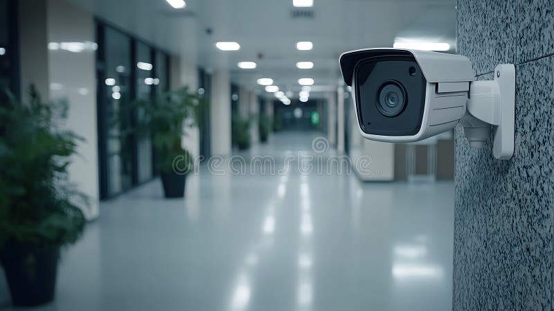 Indoor CCTV Camera Footage Capturing Surveillance in a Modern Hallway ...