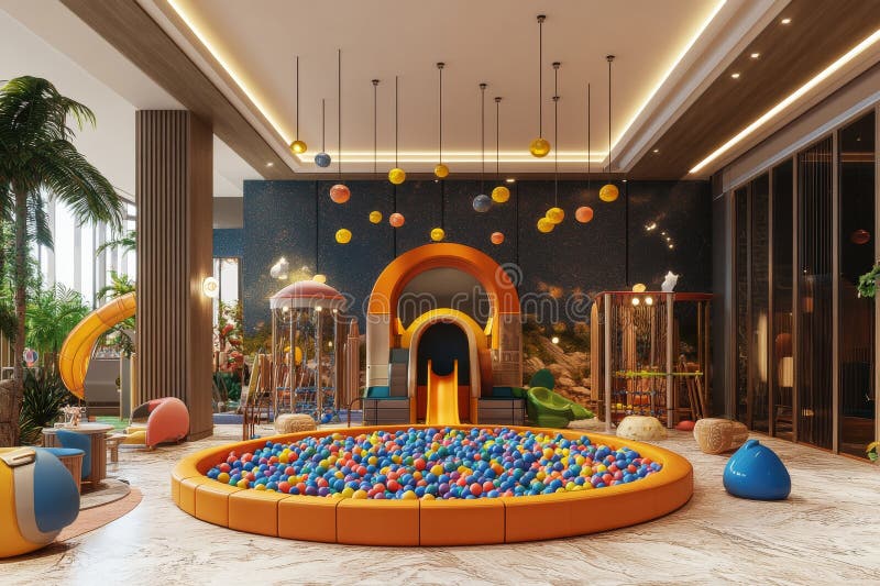 Indoor Children S Play Space with a Slide and Balls. Stock Photo ...