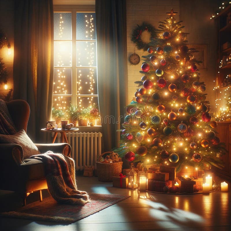 Indoor Christmas Tree during Night Time Stock Image - Image of event ...