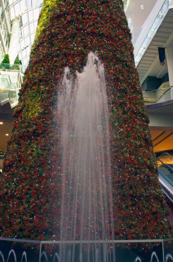 Indoor Christmas Tree with Waterfall in Mall Stock Image - Image of ...