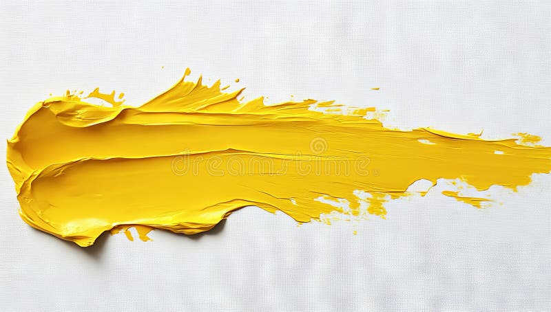 Indoor Close-up of a Yellow Paint Stroke on Canvas Art in a Studio with ...