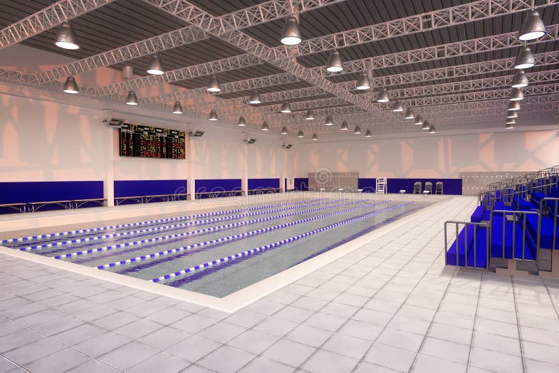 Indoor Competition Swimming Pool Viewed from the Corner. 3D ...