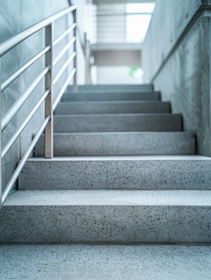 Indoor Concrete Staircase with Metal Railing in a Modern Building ...