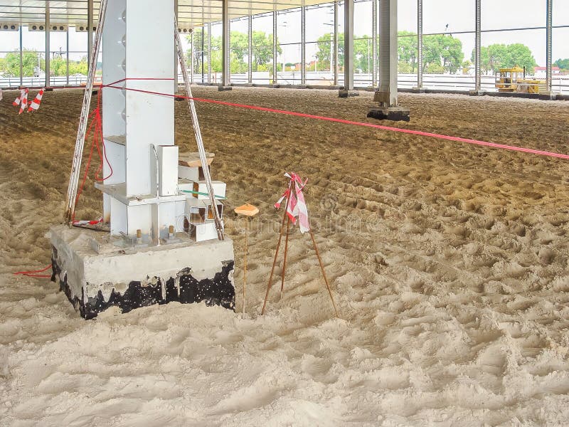 Indoor Construction Site with Steel Support Structure on Sand Flooring ...