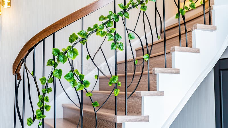Indoor Curved Staircase, Plants, Railing, Modern Home, Interior Design ...