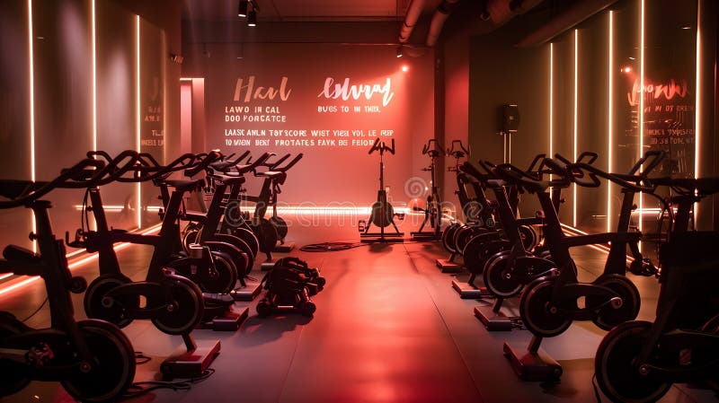 Indoor Cycling Class Setup with Bikes Stock Illustration - Illustration ...
