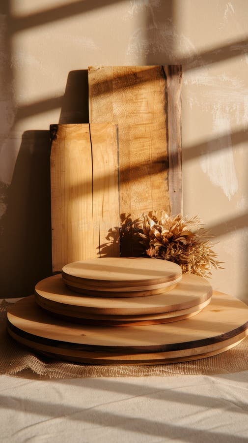 Indoor Display of Wooden Crafts Arranged on Easel with Shadows Stock ...