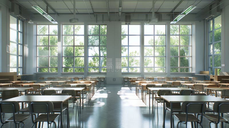 Bright Modern Classroom Interior Design Sunlight Large Windows School ...