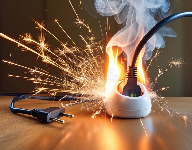 Indoor Electric Plug Emitting Sparks, Fire, and Smoke. Generated with ...