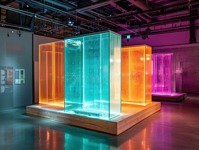 Indoor Exhibit with a Vibrant, Colorful Structure of Panels Arranged in ...