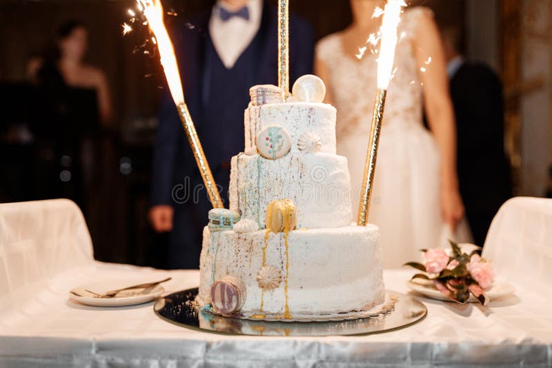 Indoor Fireworks on Wedding Cake Stock Image - Image of elegant ...