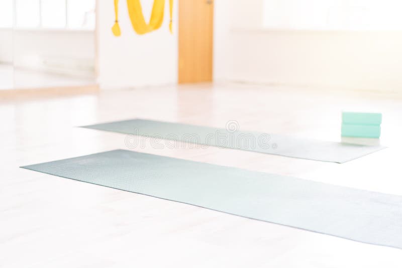 Indoor Fly Yoga Mats with Hammocks Stock Image - Image of young ...