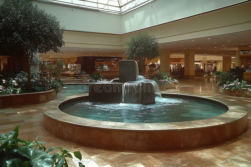 Serene Indoor Fountain in a Mall Stock Illustration - Illustration of ...