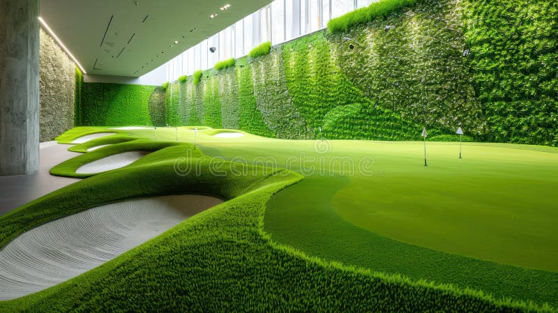 Indoor Golf Course Setup with Artificial Turf Stock Illustration ...