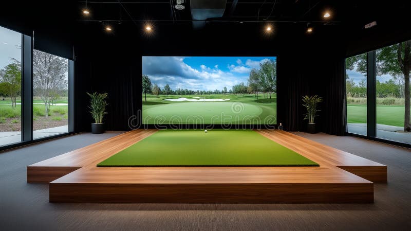 Indoor Golf Simulation Area with Virtual Putting Green and Scenic ...