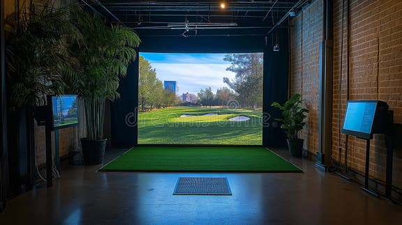 Indoor Golf Simulation Setup with Realistic Virtual Course View Stock ...