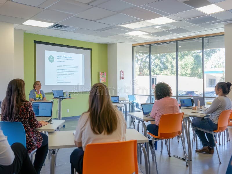 Indoor Group Training Sessionworkshop Individuals with Laptops, Candid ...