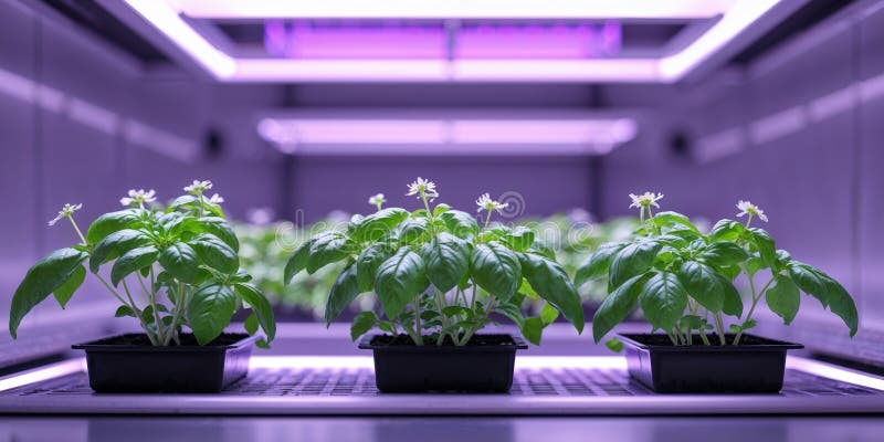 Indoor Hydroponic Basil Growth Under Led Purple Lighting in Controlled ...