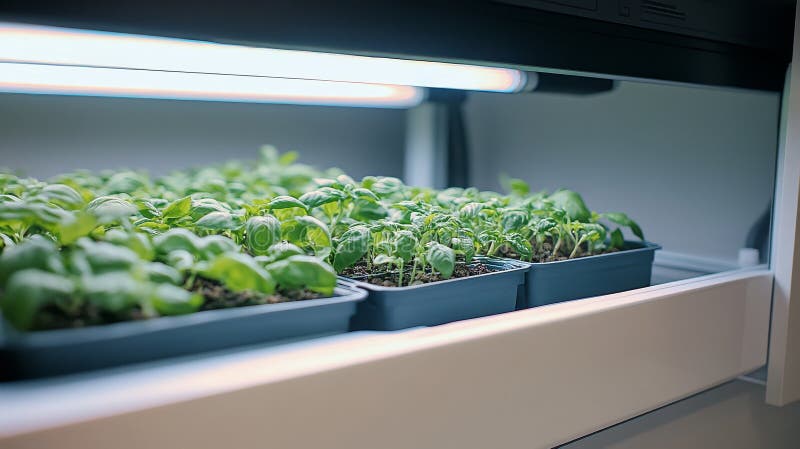 An Indoor Hydroponic Farm Utilizes LED Lights To Grow Fresh Produce ...