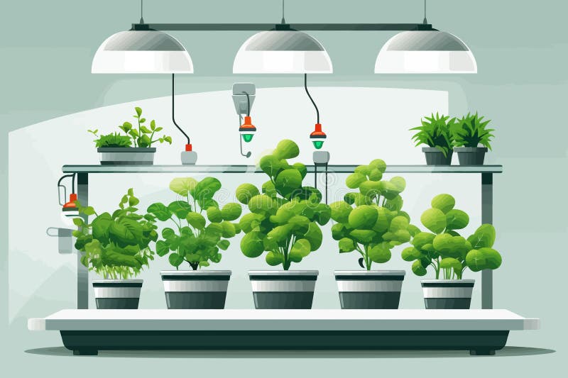 Indoor Hydroponic Garden Setup in a Modern Kitchen Isolated Vector ...