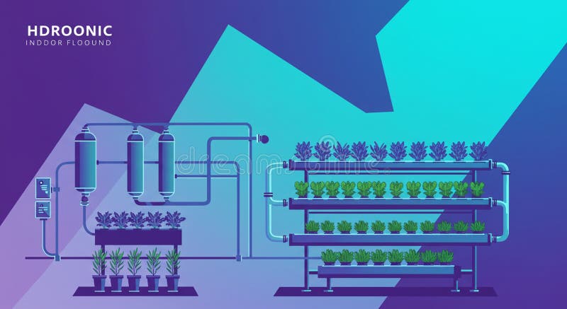 Indoor Hydroponic System Illustration Featuring Rows of Leafy Green ...