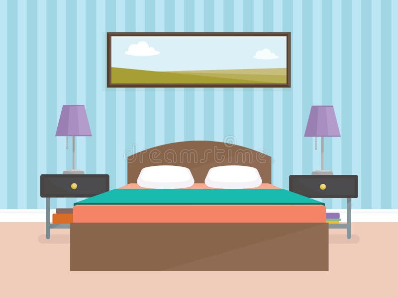 Indoor Interior Design for Modern Bedroom - Flat Vector Stock Vector ...
