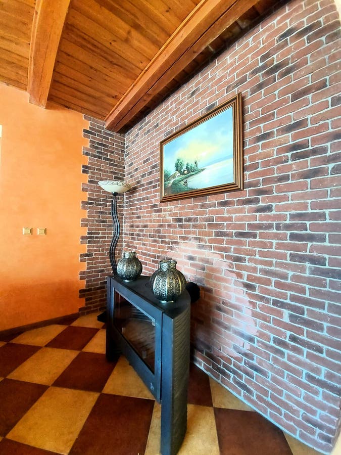 Indoor Interior Floor with Bricks Brown Backround Stock Photo - Image ...