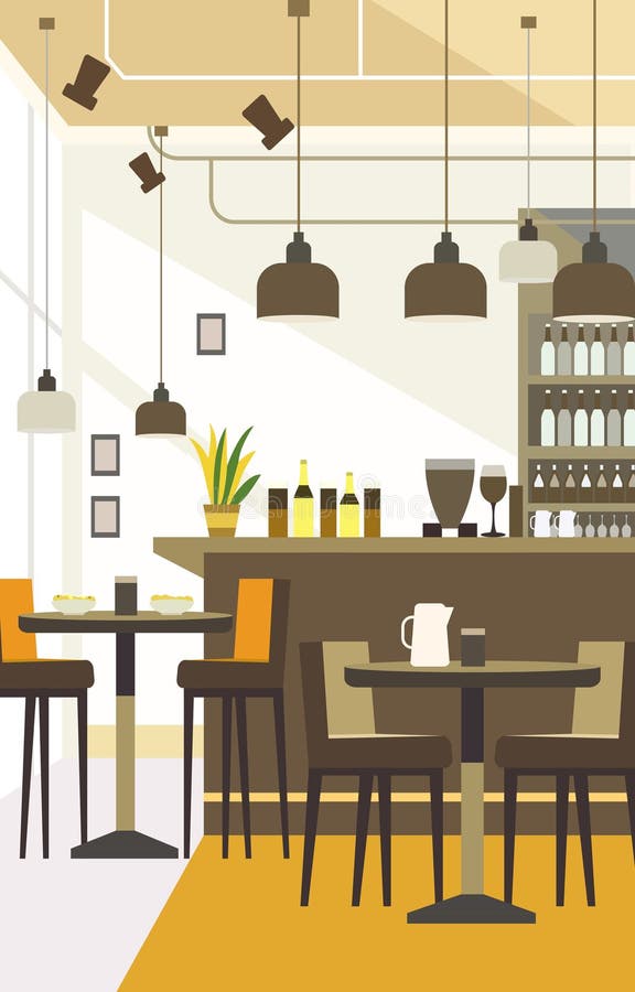 Indoor Interior Landscape in Cafe Restaurant with Bar and Chair Table ...